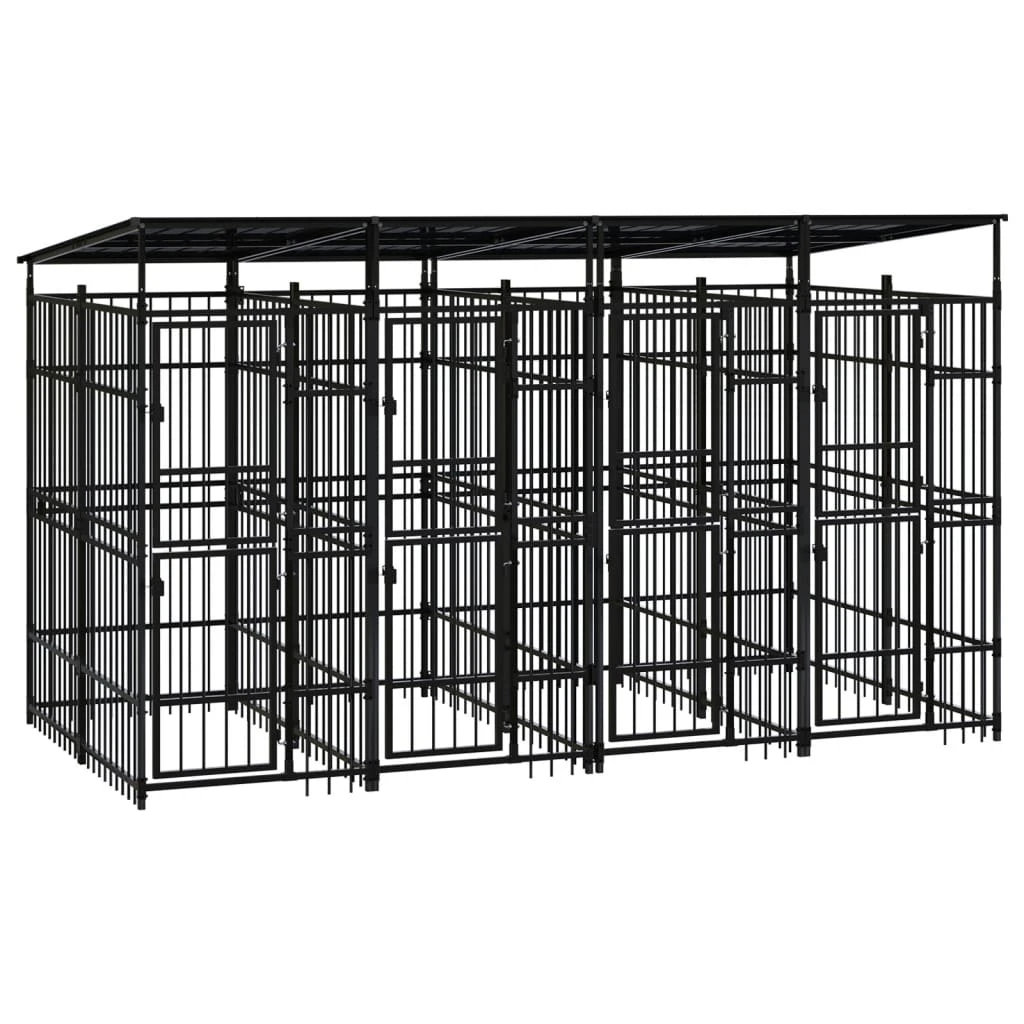 vidaXL Dog Kennel Black Powder-coated steel Large Durable Dog Kennel ...