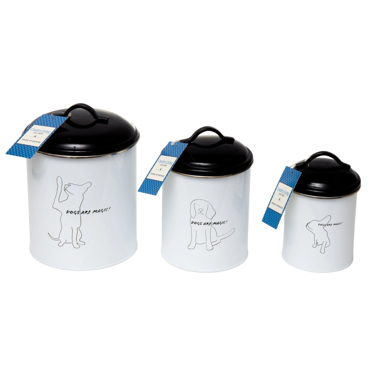 Country Living Set of 3 Pet Treat Storage Canisters | Classic Black ...