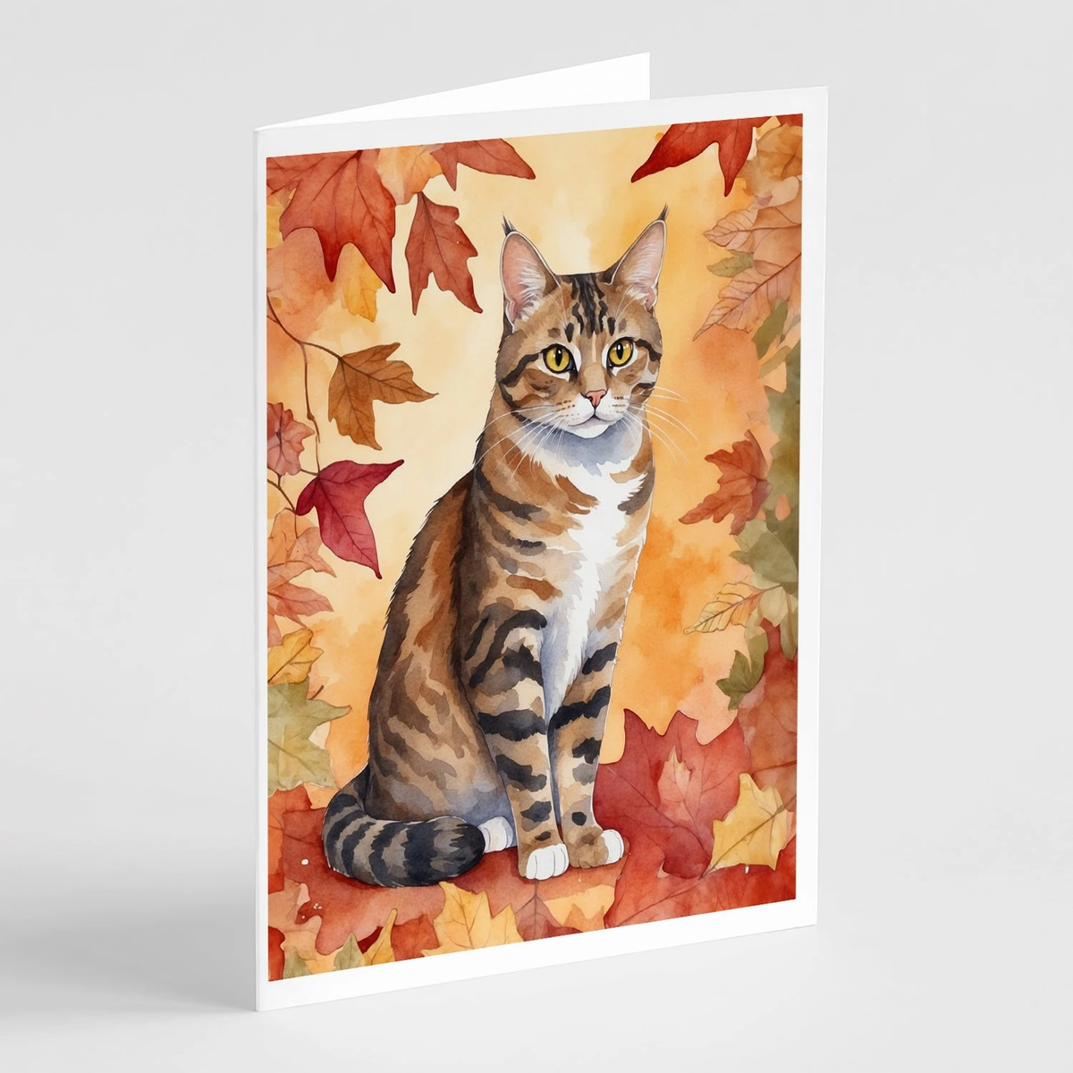 California Spangled Cat in Fall Leaves Greeting Cards Pack of 8 ...