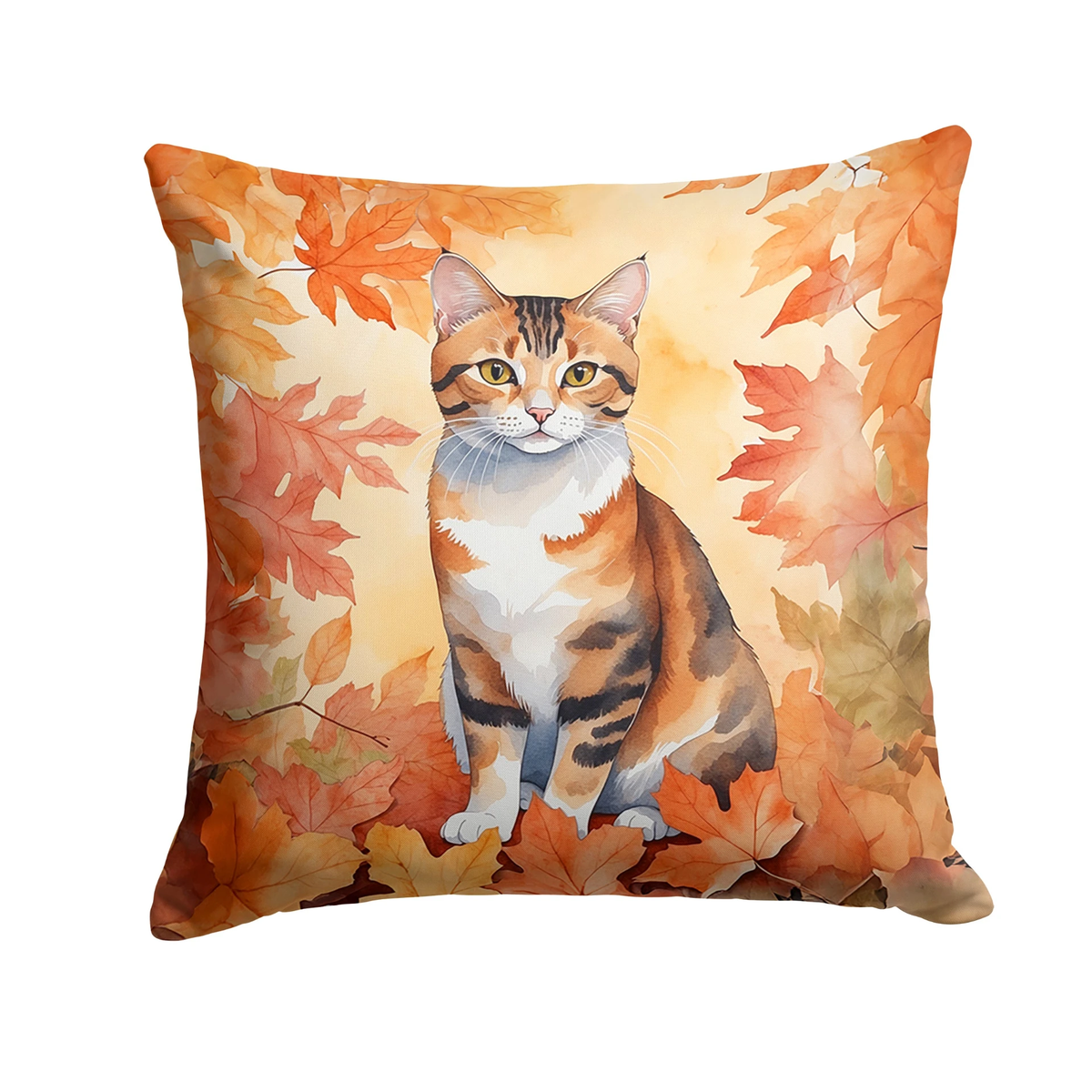 Korean Bobtail Cat in Fall Leaves Throw Pillow – Glamorous Pups