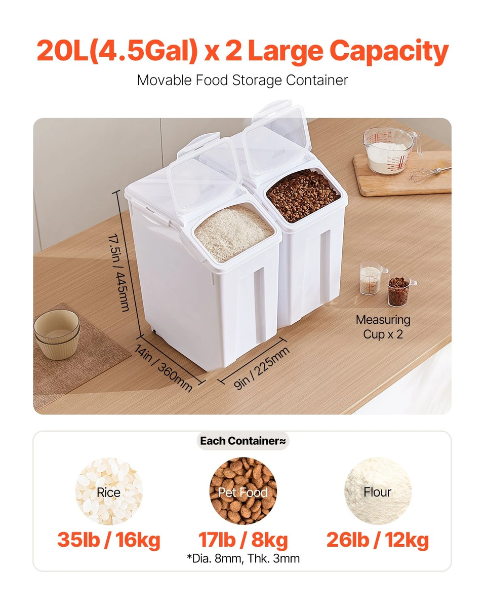 VEVOR Rice Storage Container – 4.5 Gallon (20L) x2 Airtight Pet Food D ...