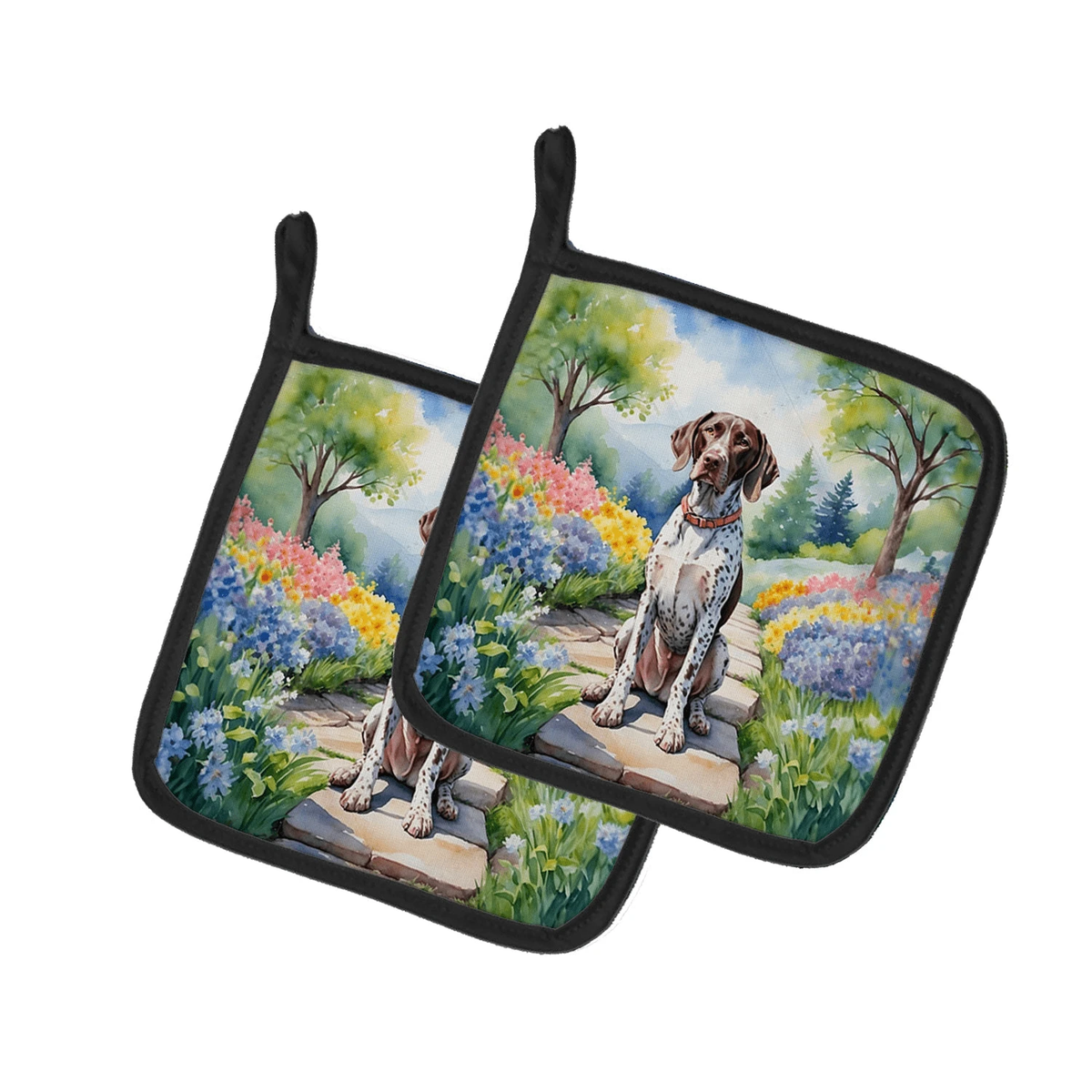 German Shorthaired Pointer Spring Path Pair of Pot Holders – Glamorous Pups