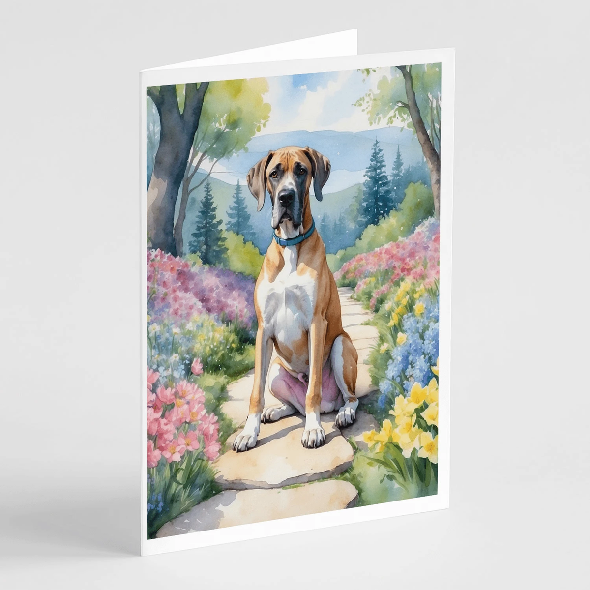 Great Dane Spring Path Greeting Cards Pack of 8 – Glamorous Pups