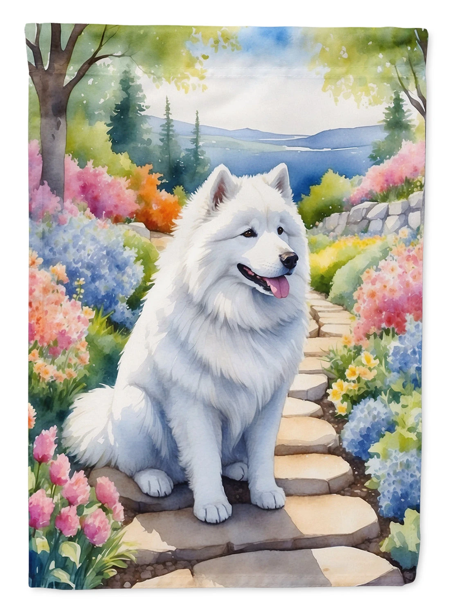 Samoyed Spring Path House Flag – Glamorous Pups